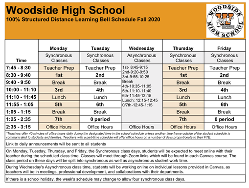 Woodside High School - Bell Schedules