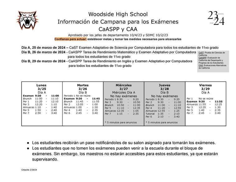 Woodside High School - Bell Schedules
