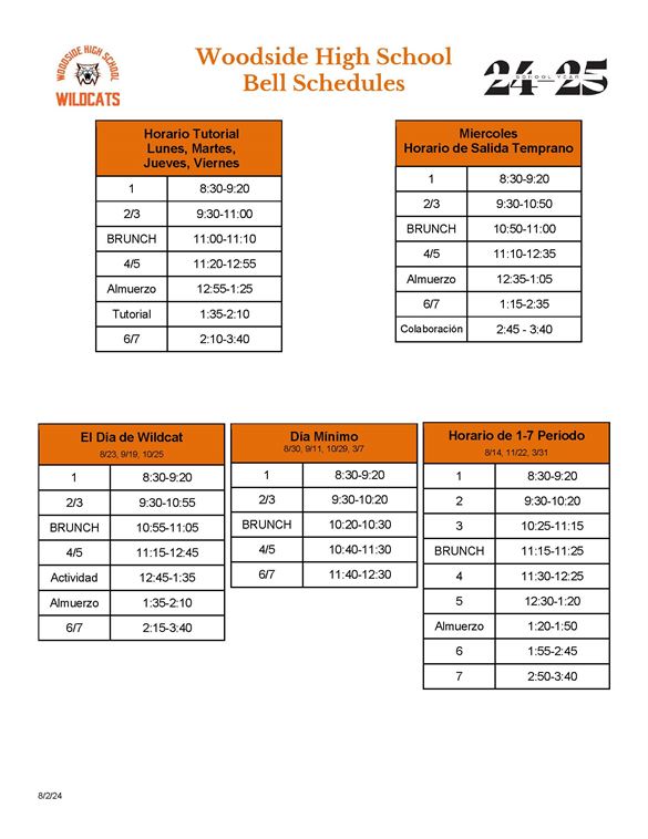 Woodside High School - Bell Schedules